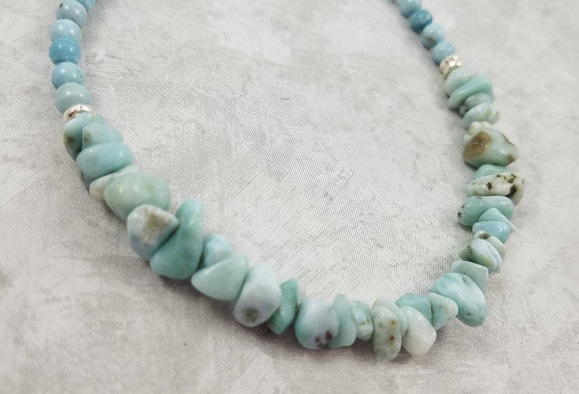 Genuine Larimar & Larimar Quartz Crescent Necklace - Etsy