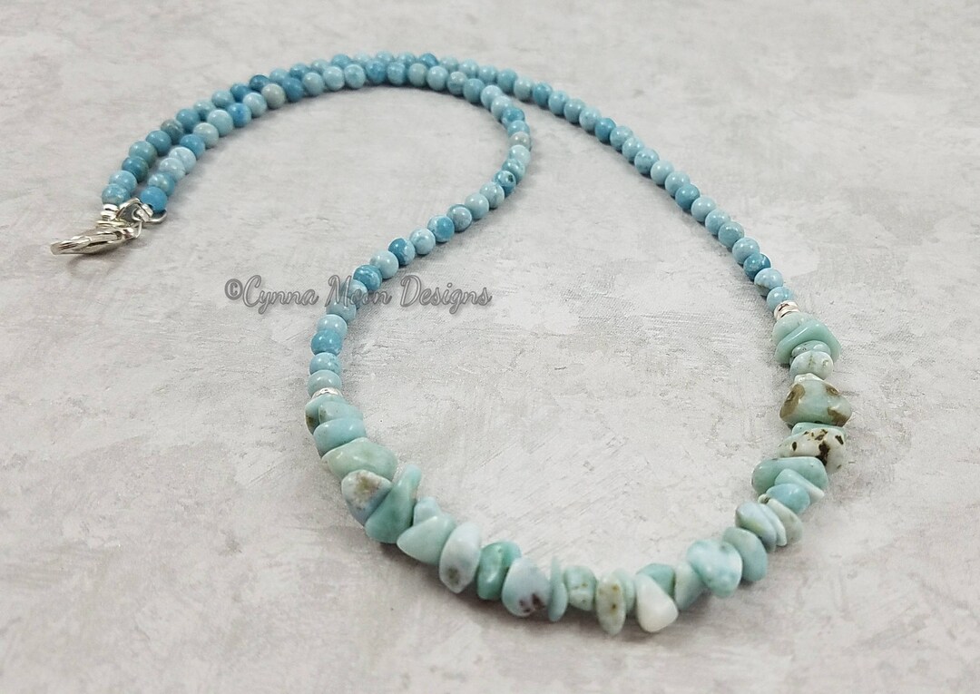 Genuine Larimar & Larimar Quartz Crescent Necklace - Etsy