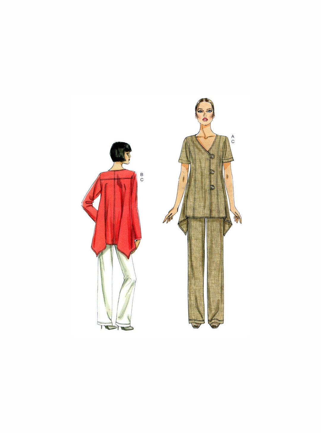 Vogue 8639 Loose Fitting Top With Shaped Hem and Straight Leg Pants ...