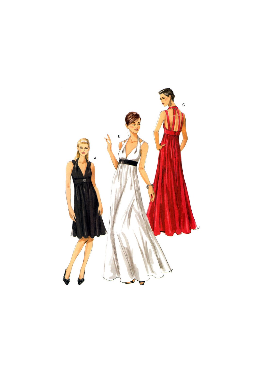 Vogue 8447 Evening Halter Dress With Back Strap Detail and Flared Skirt ...