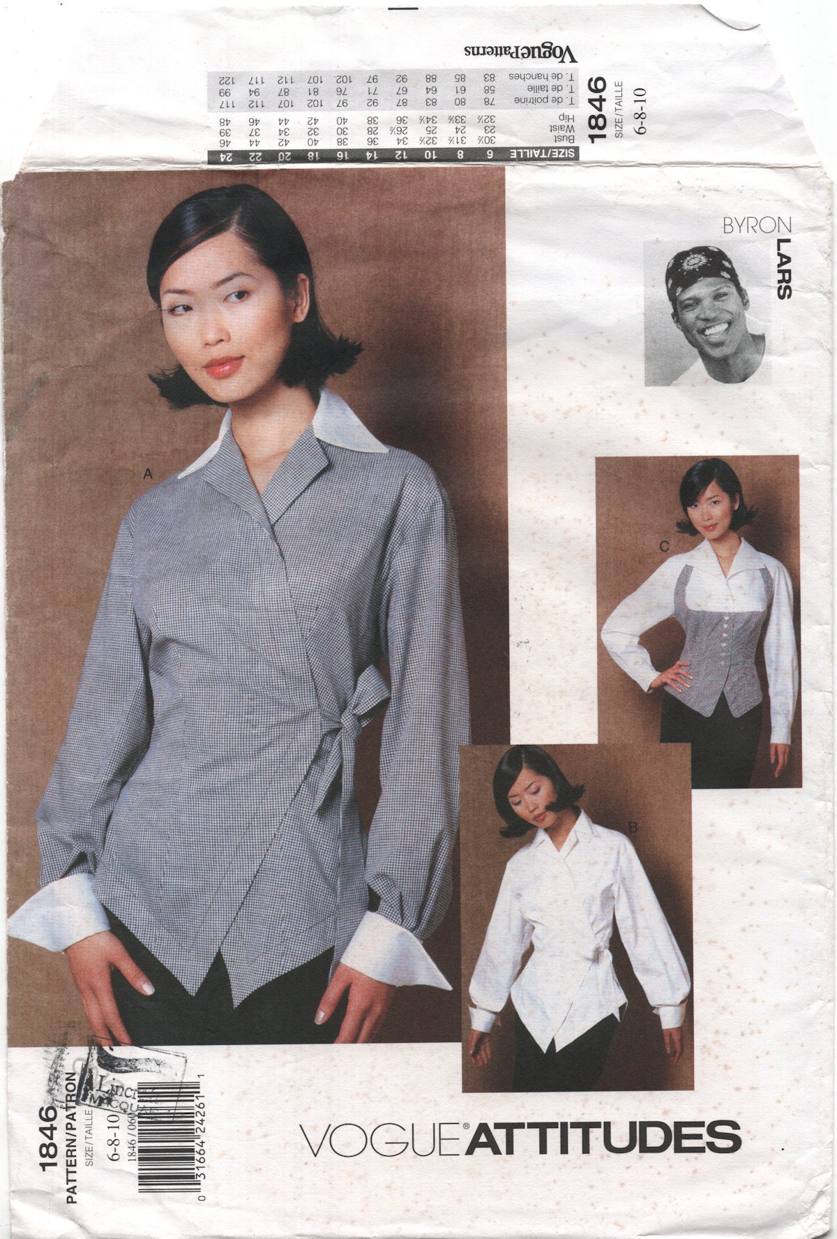 Vogue 1846 Byron Lars Blouse With Collar and Cuff Variations - Etsy