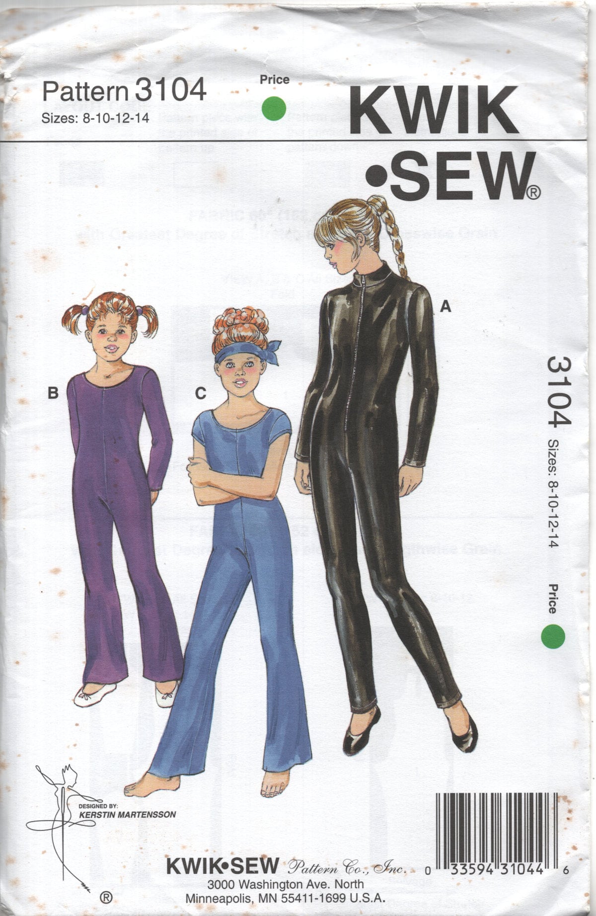 Kwik Sew 3104 Child's Unitard With Neckline and Sleeve Variations, Uncut, Factory Folded, Sewing ...