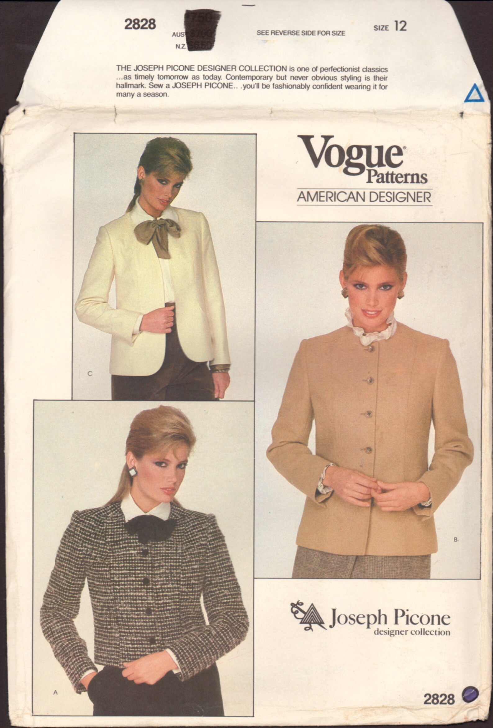 80s Vogue American Designer 2828 Joseph Picone Semi-fitted - Etsy Australia
