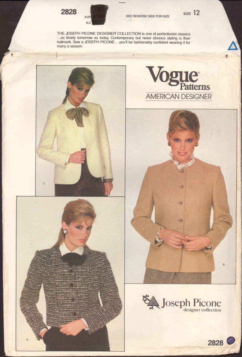 80s Vogue American Designer 2828 Joseph Picone Semi-fitted - Etsy Australia
