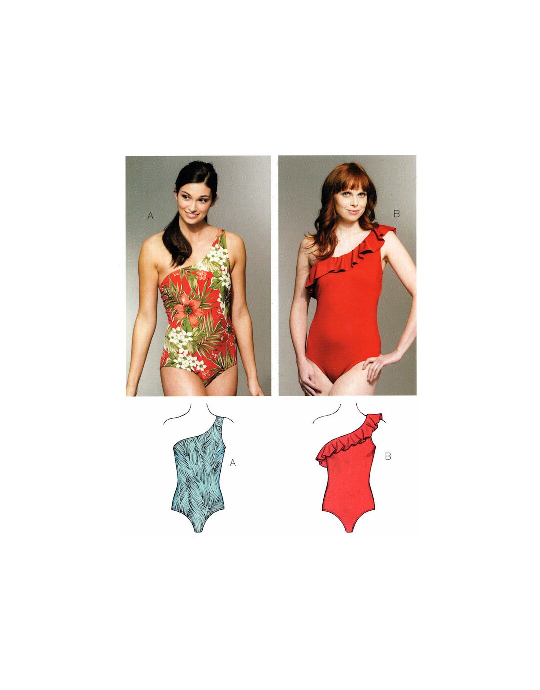Kwik Sew 3780 One Shoulder Swimsuits With Optional Flounce, Uncut ...
