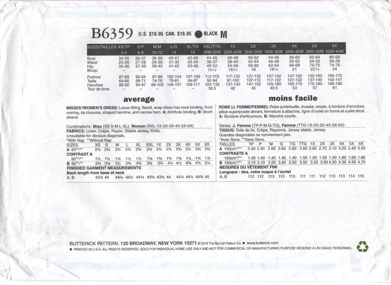 Butterick 6359 Connie Crawford Loose Fitting Flared Wrap - Etsy