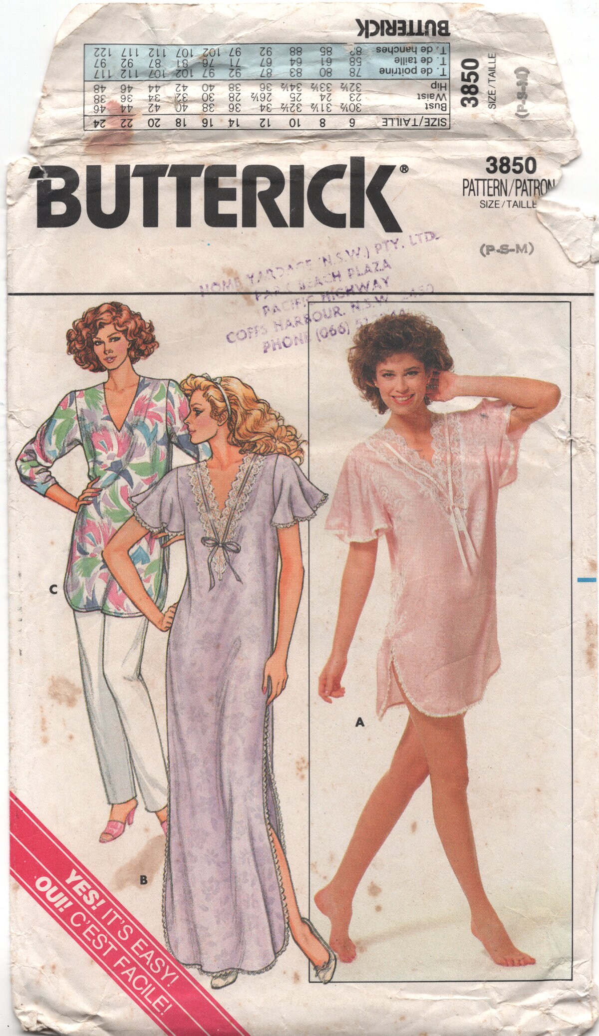 Butterick 3850 Sleepwear: Nightshirt and Pants, Uncut Sewing Pattern ...