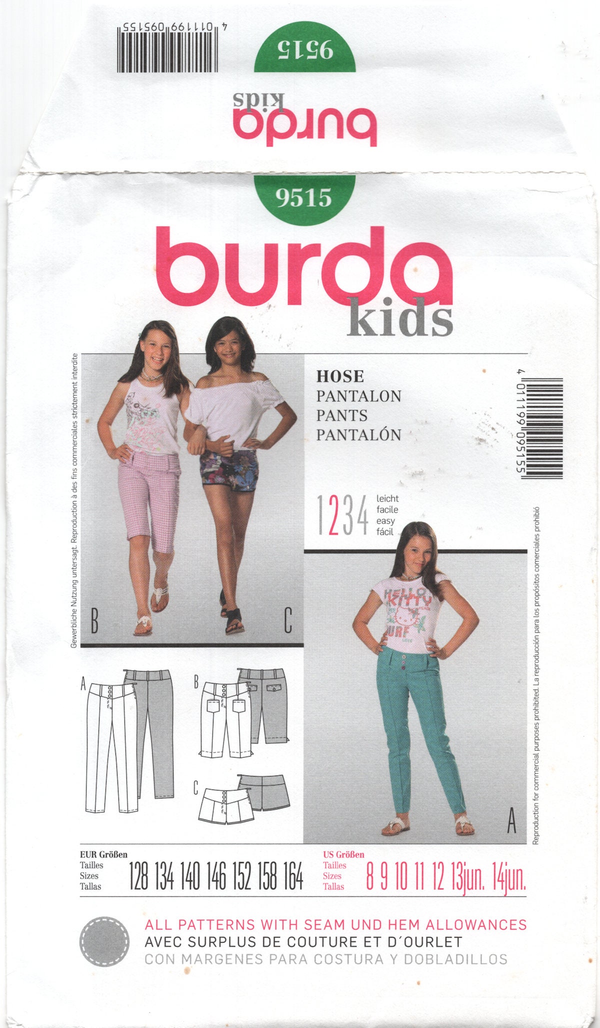 Burda Kids 9515 Girls' Slim Fit Pants With Broad Yoke in - Etsy Australia