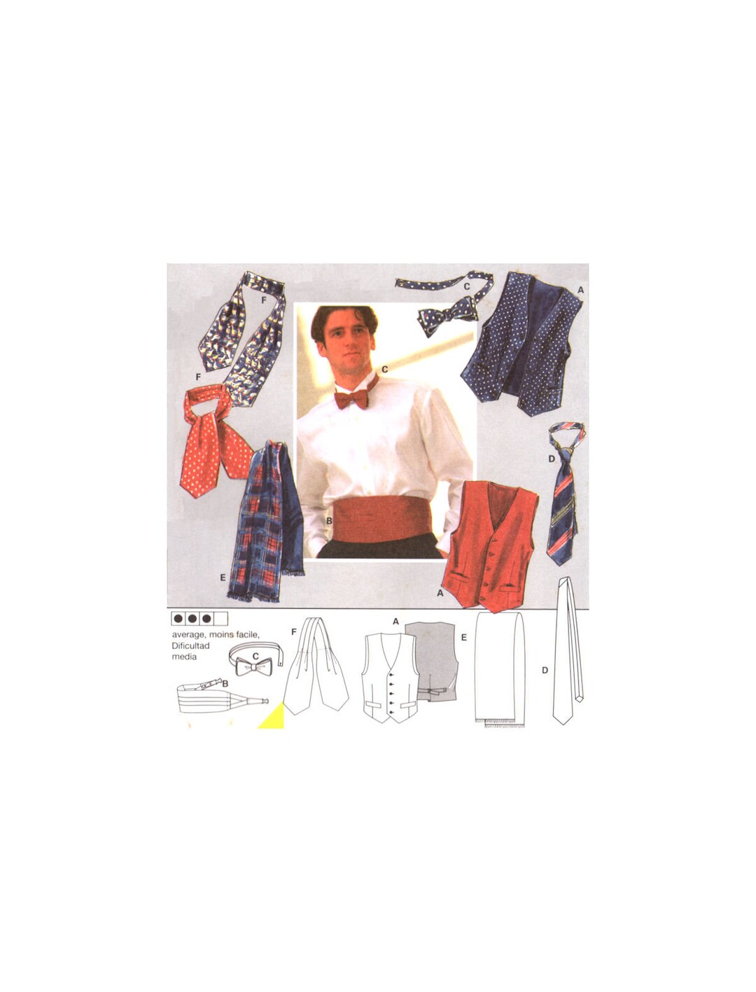 Burda 3403 Men's Waistcoat/vest and Accessories: Scarf, Ascot, Neck Tie ...