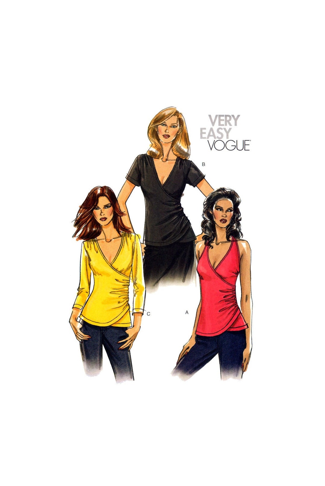 Vogue 8390 Wrap Front Top With Halter, Short or Long Sleeve Variations ...