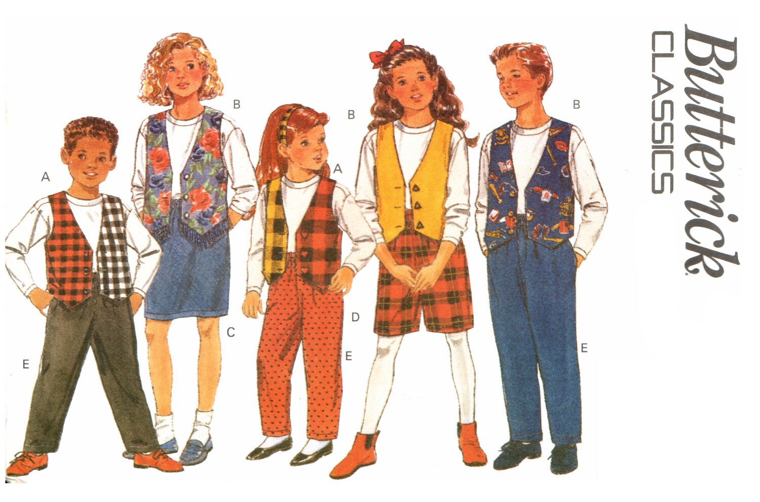90s Butterick 6926 Unisex ropa casual para niños: chaleco, top, falda ...