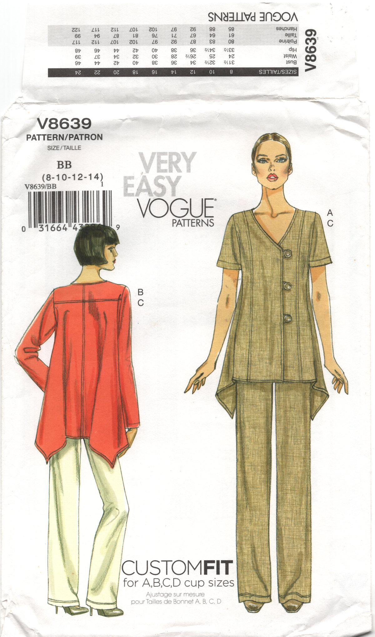 Vogue 8639 Loose Fitting Top With Shaped Hem and Straight Leg Pants ...