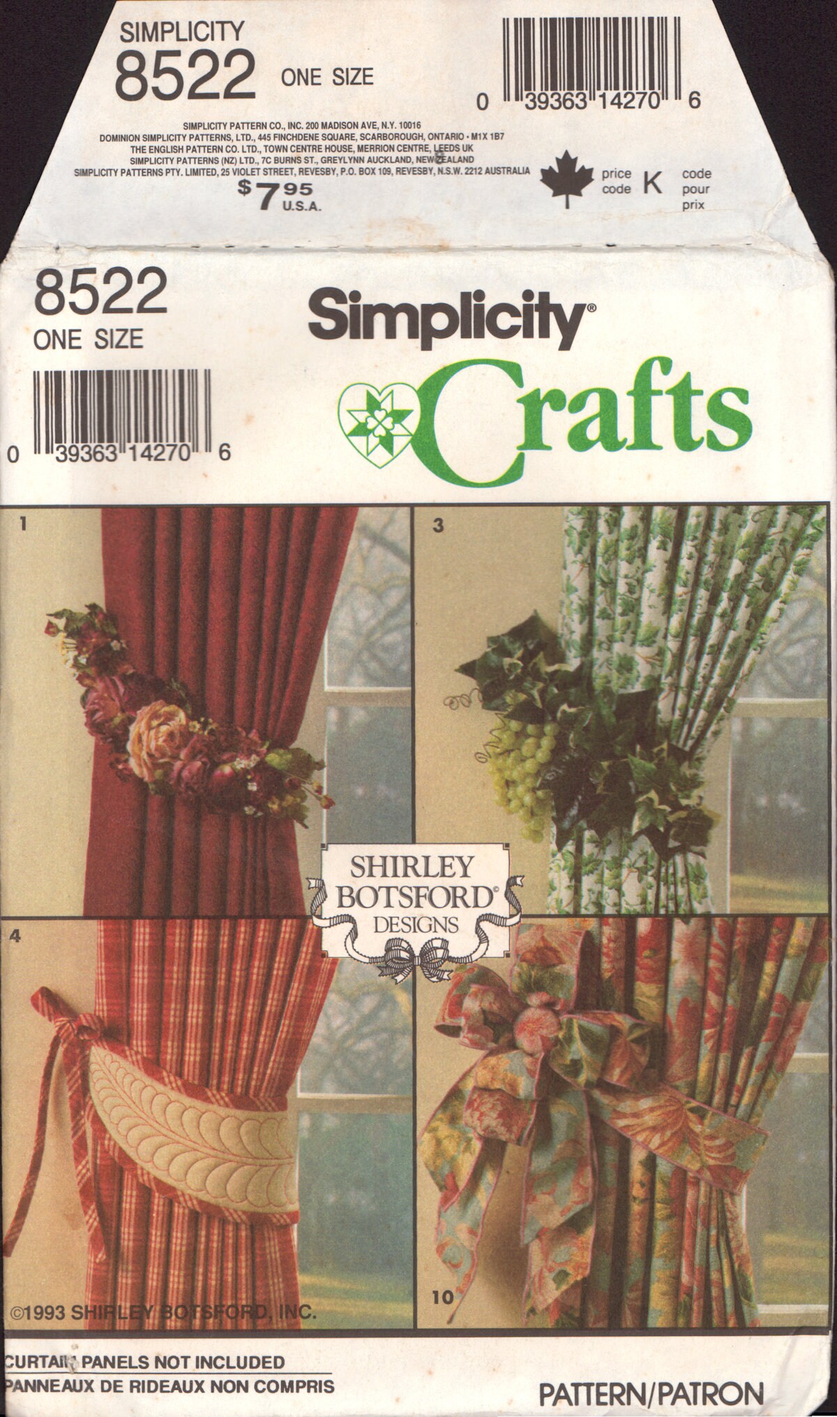 Simplicity Crafts 8522 Shirley Botsford Design Curtain Tiebacks in ...