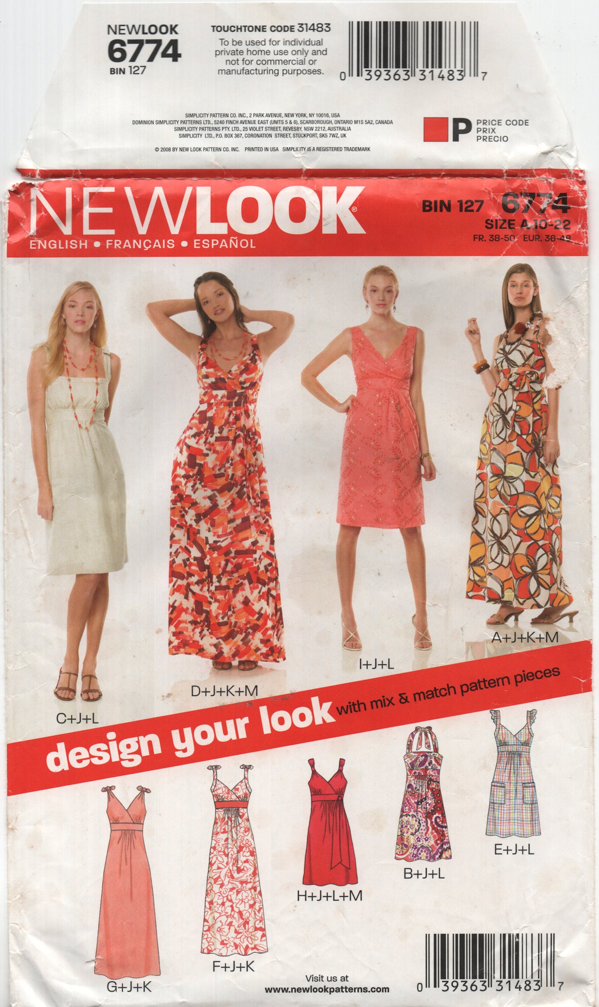 Sewing Pattern: New Look 6774 Dresses in Two Lengths, Uncut, Factory ...