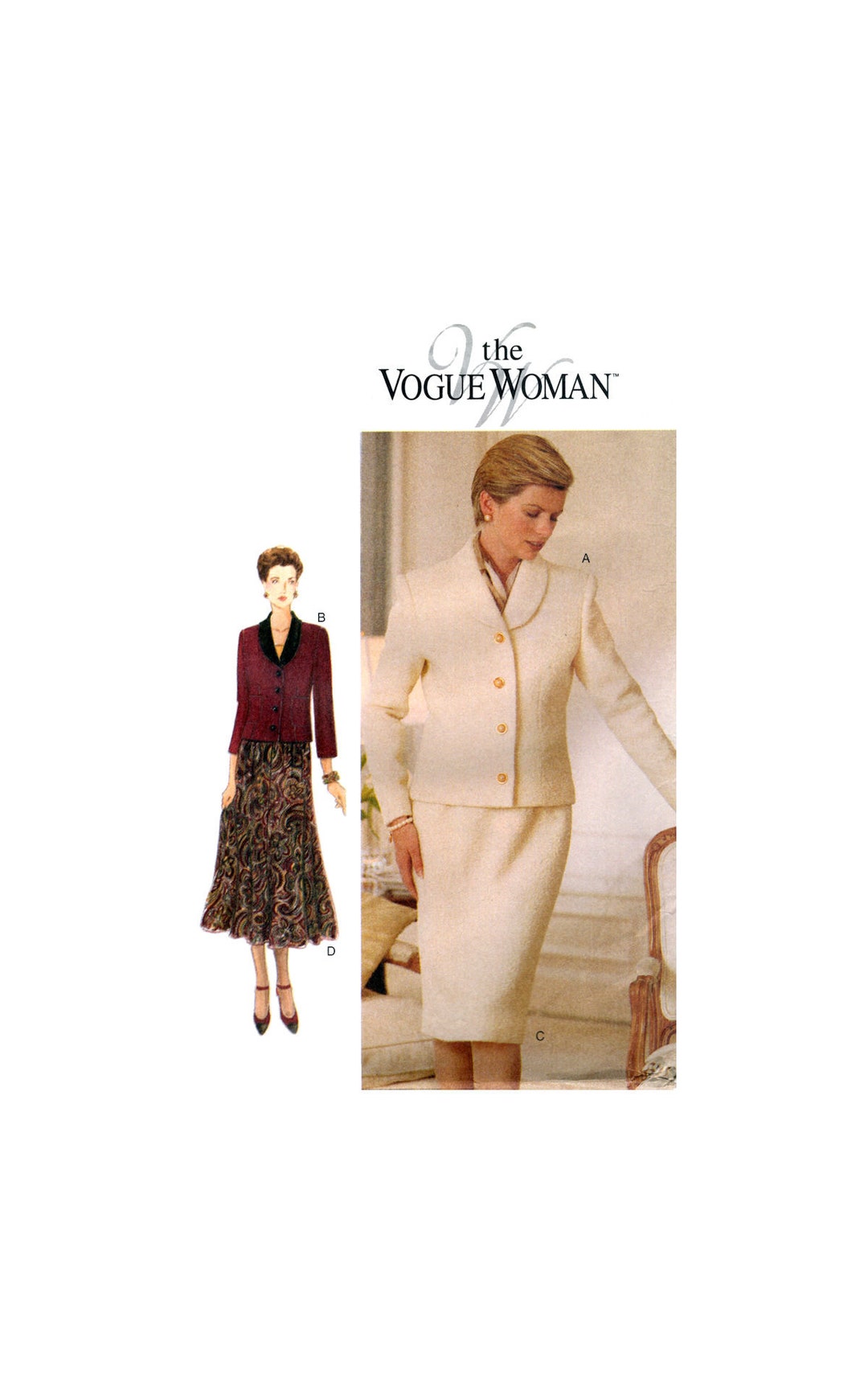 Vogue 9292 Lined, Above Hip Jacket and Tapered or Flared Skirt, Uncut ...