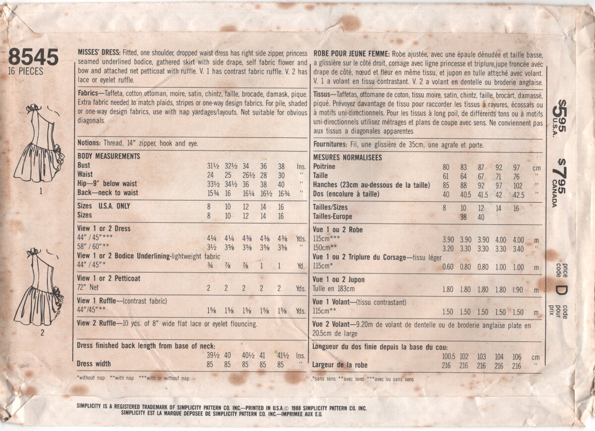 Simplicity 8545 Belle France Fit and Flare, One Shoulder Evening Dress ...
