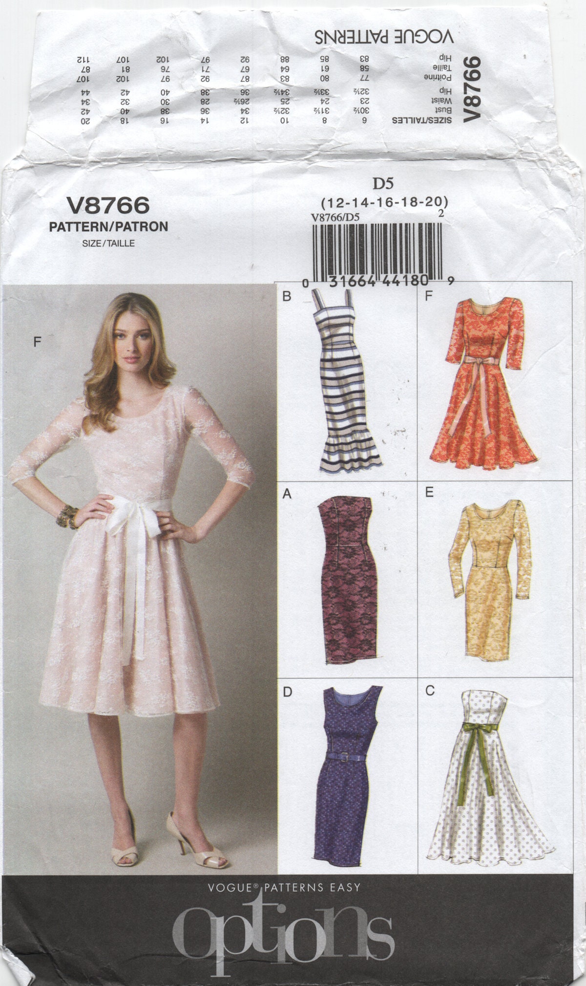Sewing Pattern: Vogue 8766 Lined Dresses With Style Variations, Uncut ...