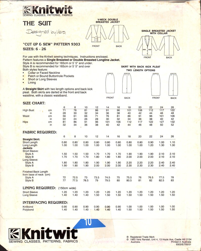 Knitwit 9303 the Suit: Single or Double Breasted Jacket and Straight ...