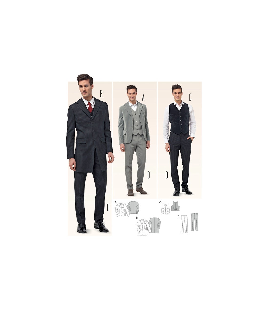 Burda 6871 Men's Suit and Vest, Uncut, Factory Folded, Sewing Pattern ...