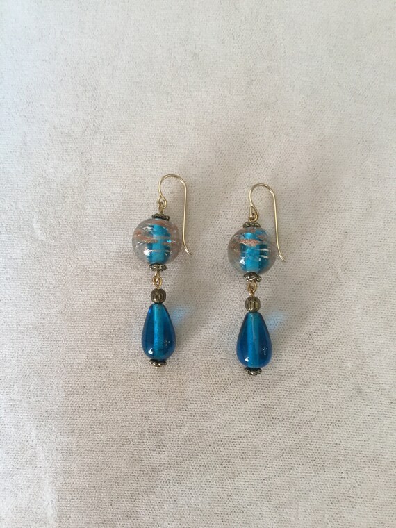 Turquoise Venetian Glass Drop Earring | Etsy