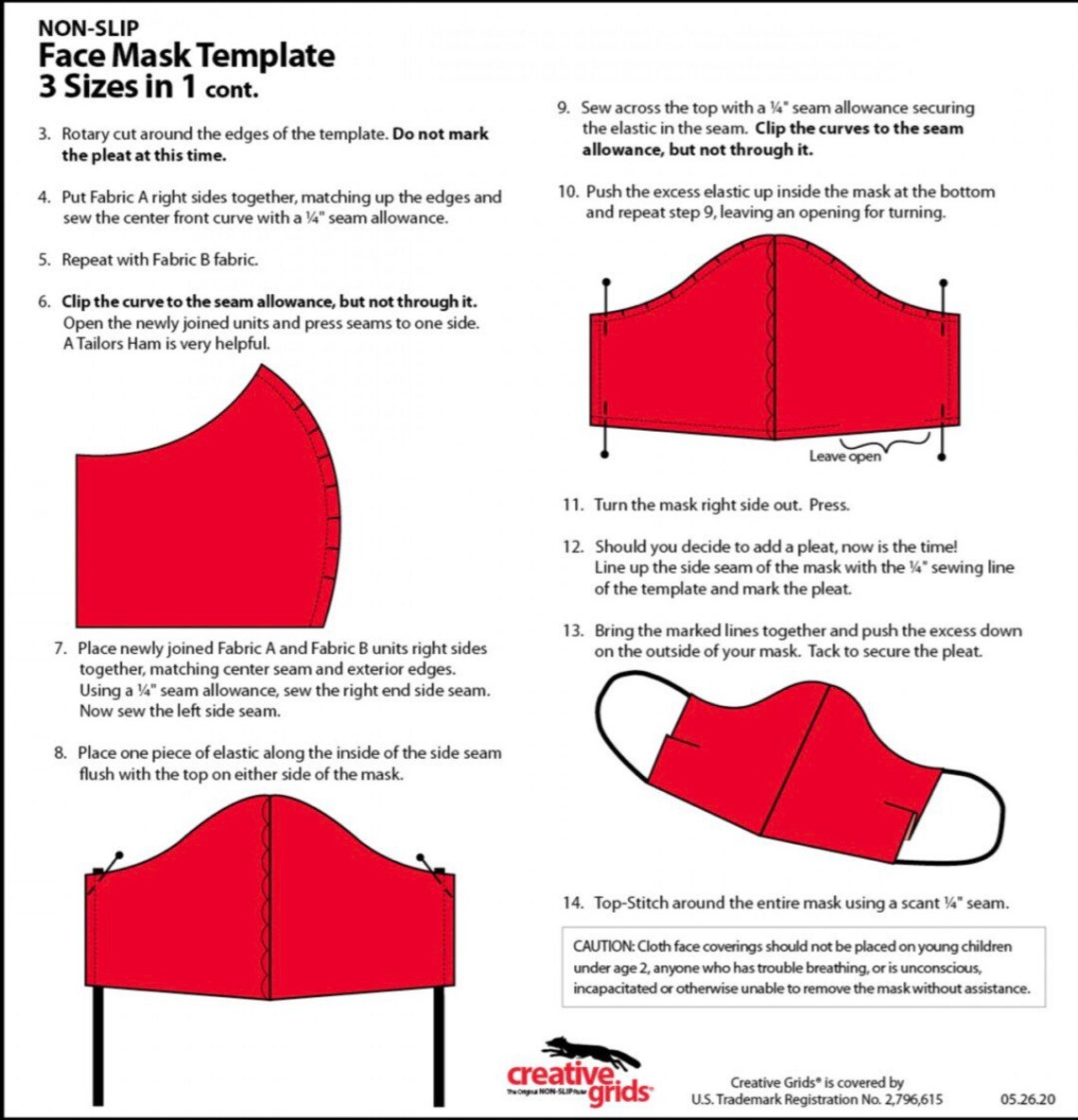 Creative Grids Face Mask Template 3 Sizes in 1 CGRFACE | Etsy