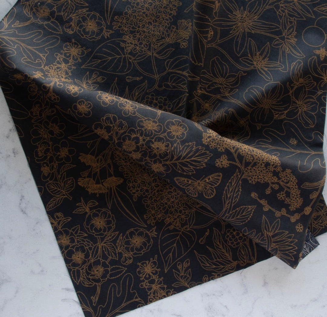 Flowering Trees Line Art Black Poplin by Oana Befort From Birch Fabrics ...