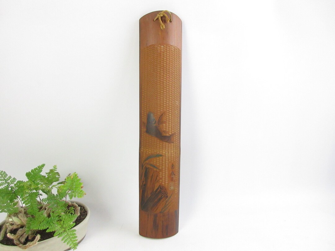 Japanese Vintage Bamboo Wall Decor, Hanging Decor, Carp, Koi - Etsy