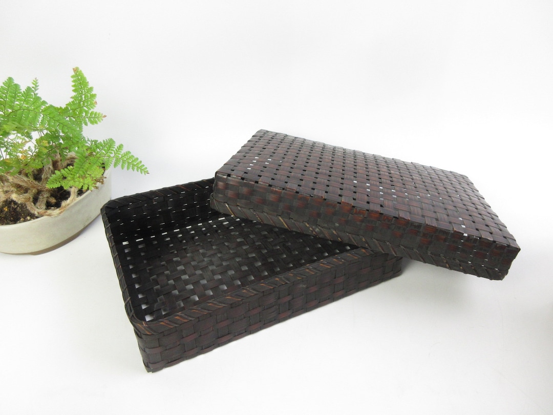 Japanese Vintage Bamboo Box With Lid - Etsy