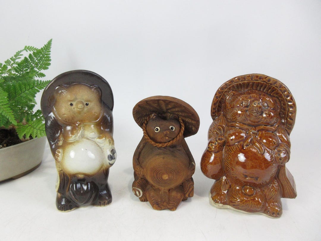 Japanese Vintage Wood/plaster Tanuki Dolls, Set of 3 - Etsy