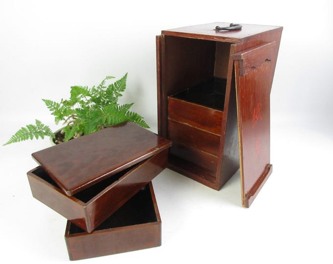 Japanese Antique Lacquered Wooden Boxes With Storage Box, Accessory ...