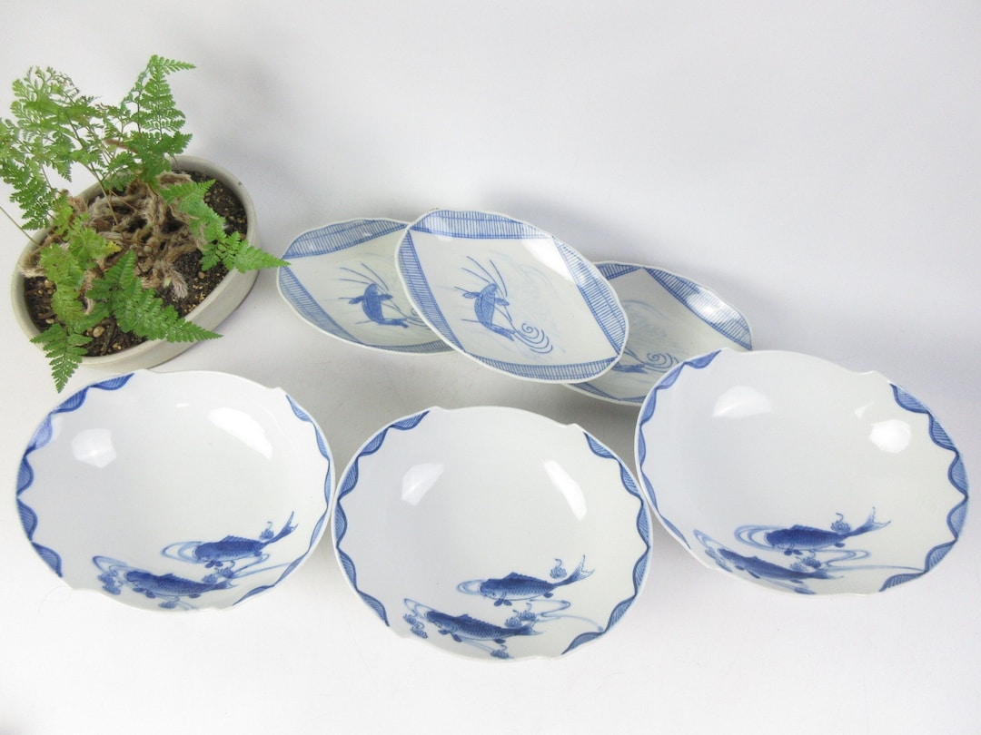 Set of 6, Japanese Vintage Deep Plates, Carp, Koi, Fish - Etsy