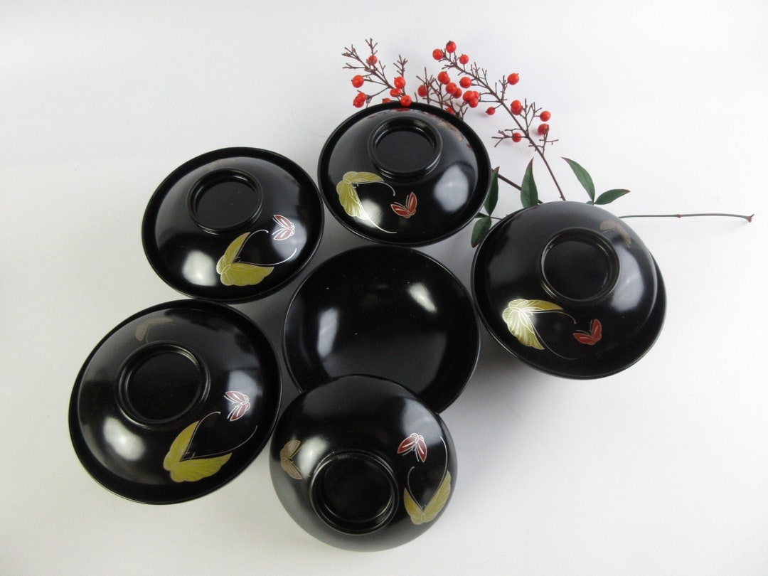 Set of 5 Japanese Antique Lacquered Wooden Bowls With Lid - Etsy