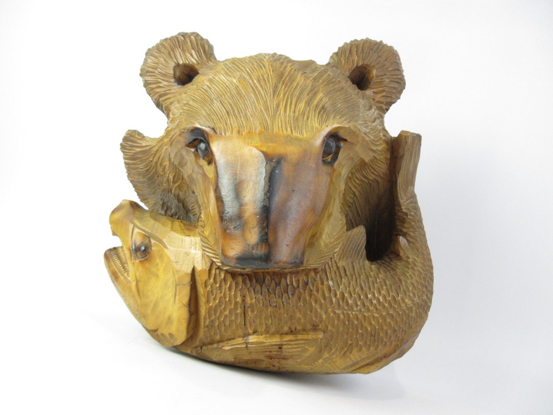 Japanese Vintage Wood Carving Bear, Wall Decor, Bear Head, Hokkaido ...