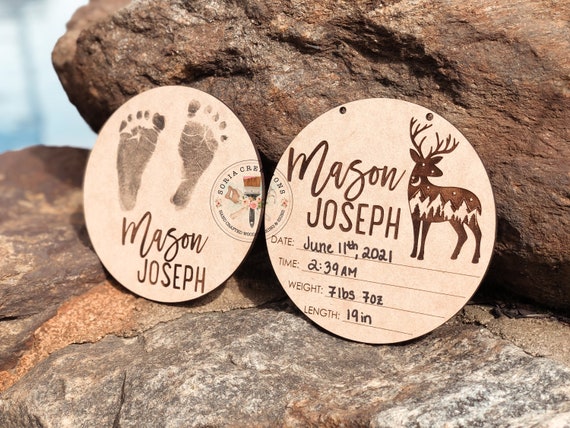 Birth Announcement Sign Newborn Footprint Sign Birth Stats | Etsy