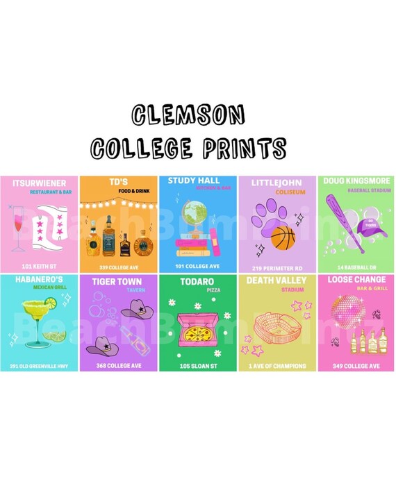 Clemson College Prints Pack - Etsy