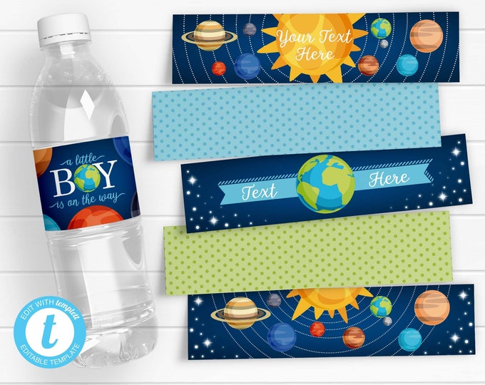 Editable Outer Space Birthday Water Labels, Solar System Water Labels ...