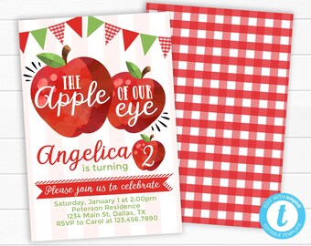 Apple Birthday Invitation, Apple Invitation, Apple of My Eye First ...