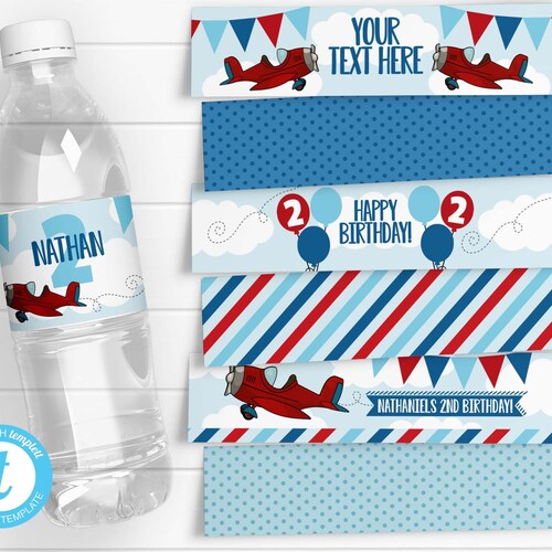 Airplane Water Bottle Labels Plane Water Bottle Wrappers - Etsy