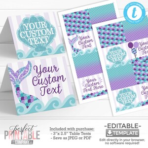 Mermaid Table Tents, Mermaid Place Cards, Mermaid Food Labels, Mermaid ...