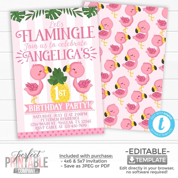 Flamingo Invitation - Etsy