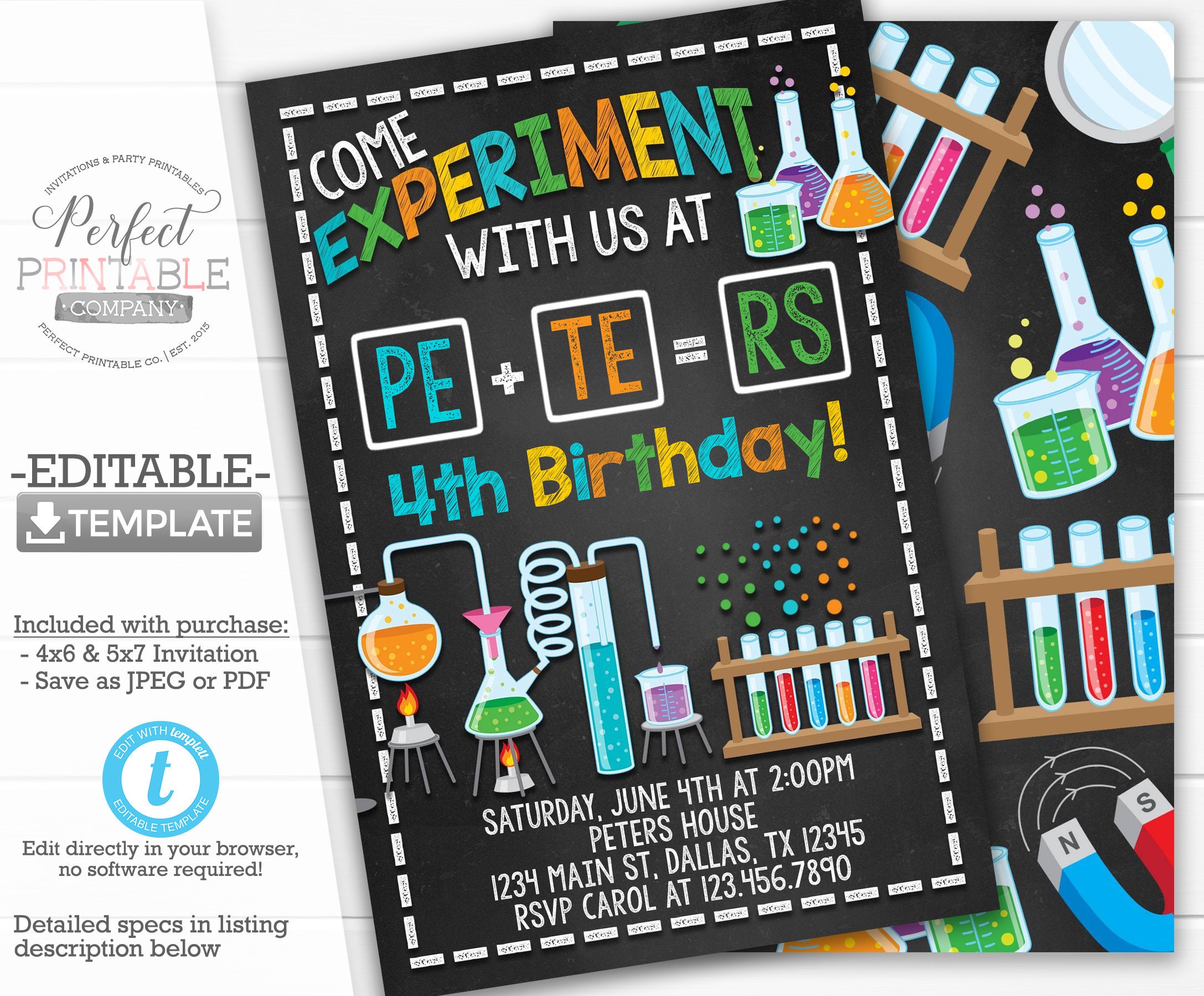 Science Birthday Party Invitation Science Invite Boy Science - Etsy