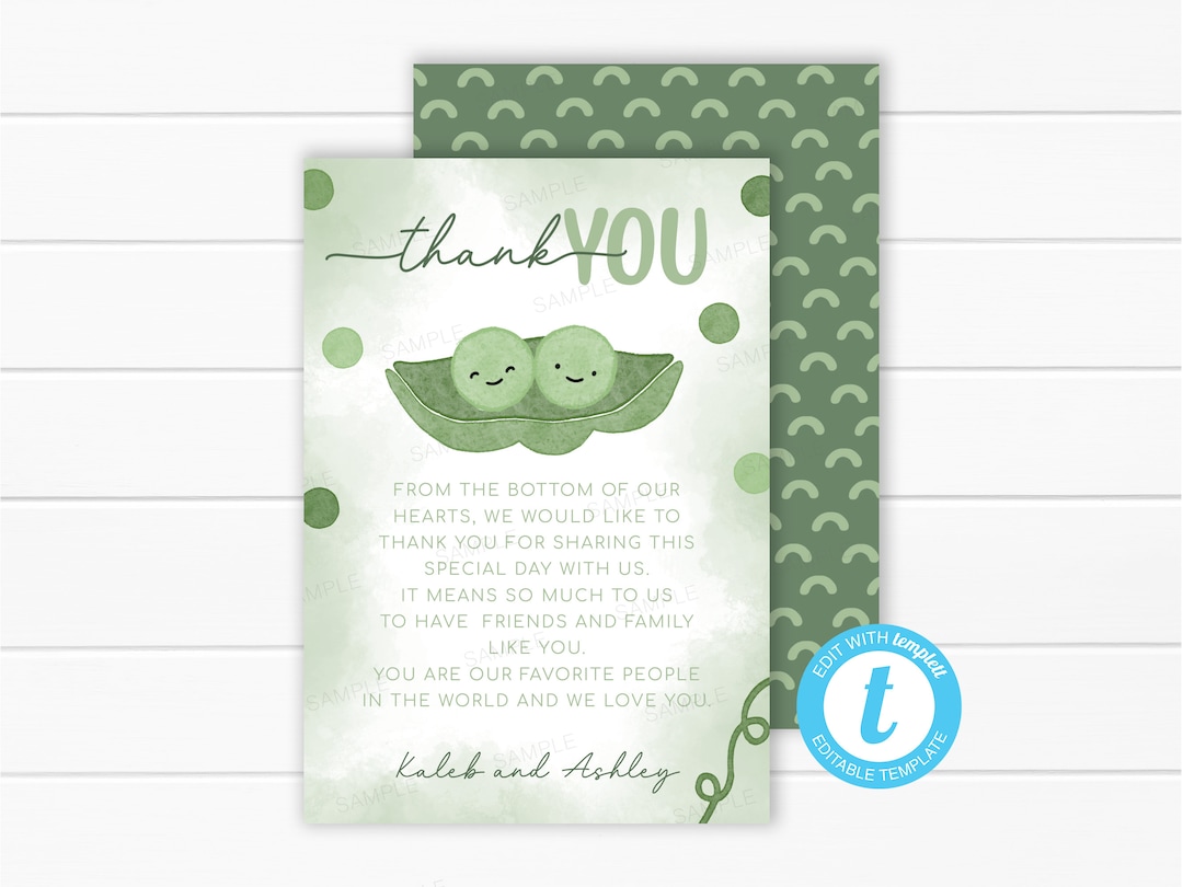 Two Peas in a Pod Thank You Card - Sweet Pea Thank You Note - Pea Pod ...