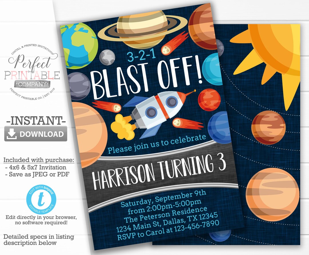 Outer Space Birthday Invitation, Rocket Invitation, Astronaut ...