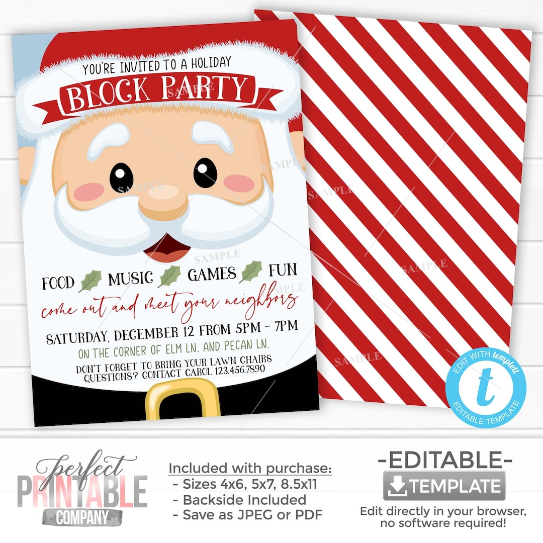 Holiday Block Party Invitation, Christmas Block Party Invitation ...
