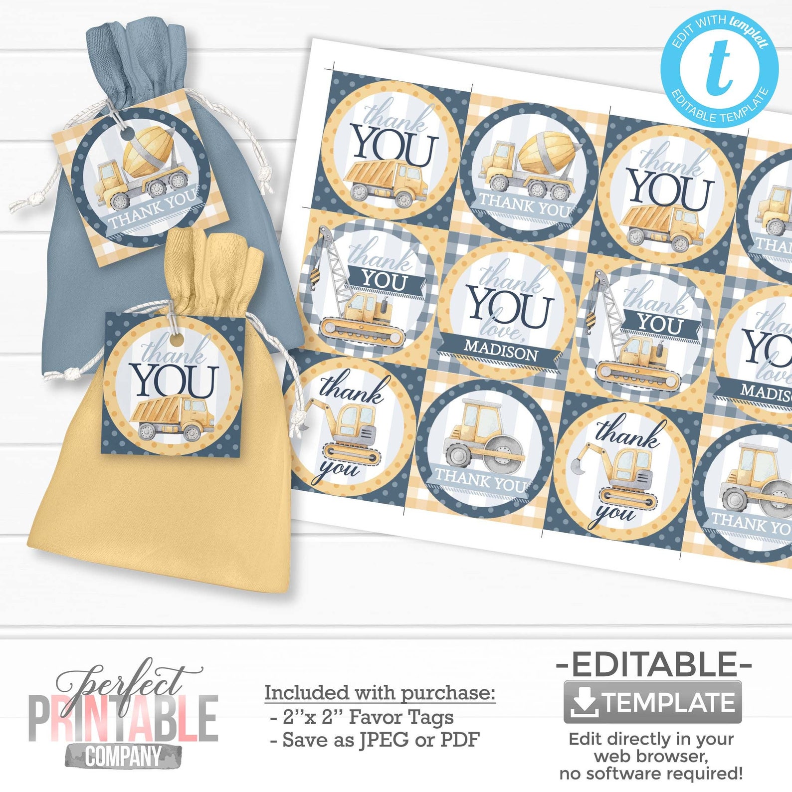 Construction Thank You Tags Construction Party Favor Tags - Etsy