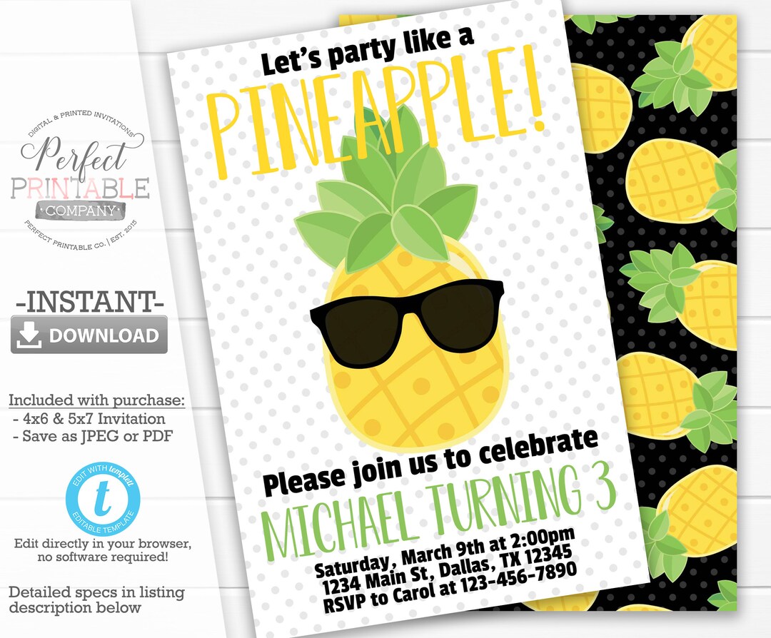 Pineapple Birthday Invitation, Pineapple Invite, Summer Birthday ...