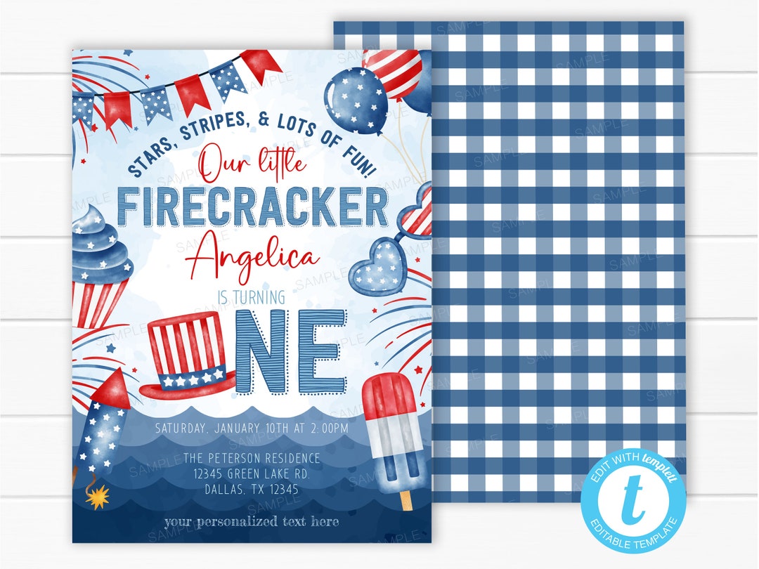 4th of July Birthday Party Invitation, Our Little Firecracker is ...