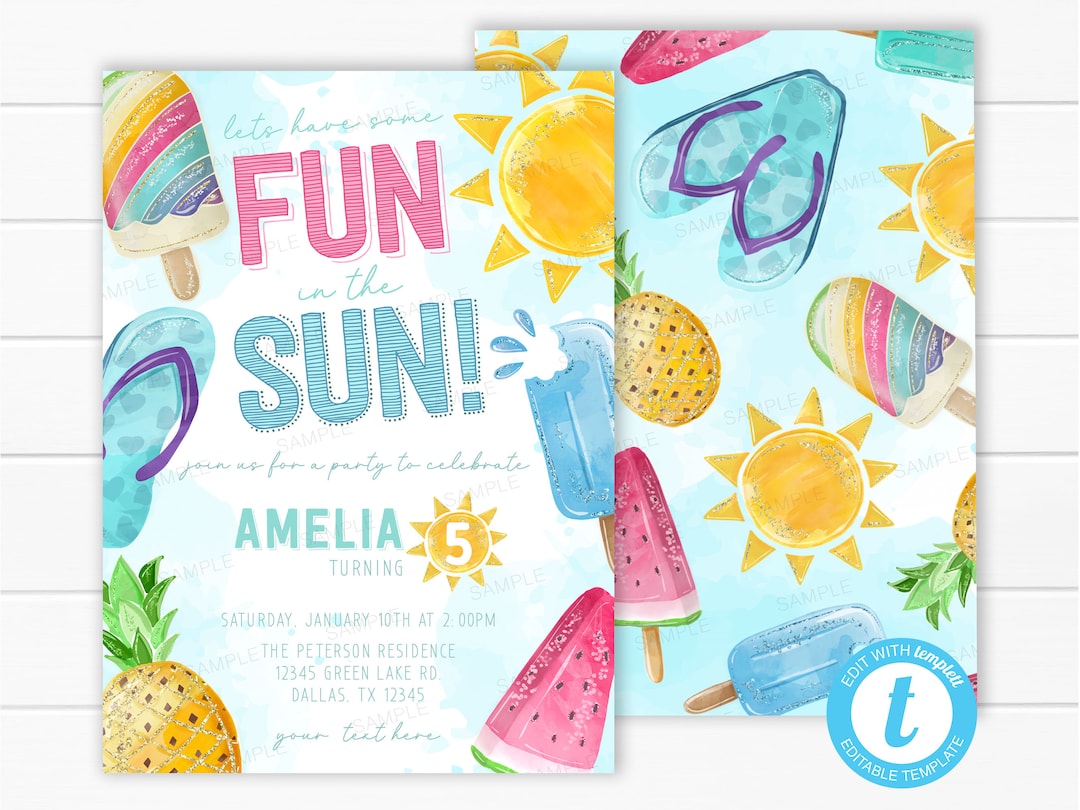 Summer Birthday Invitation, Summer Invite, Fun in the Sun Birthday ...