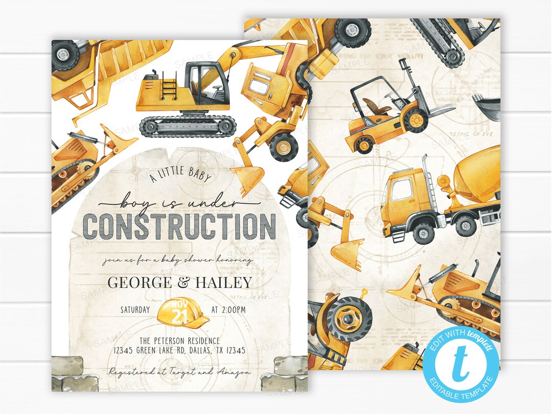Baby Under Construction Shower Invitation, Construction Baby Sprinkle ...