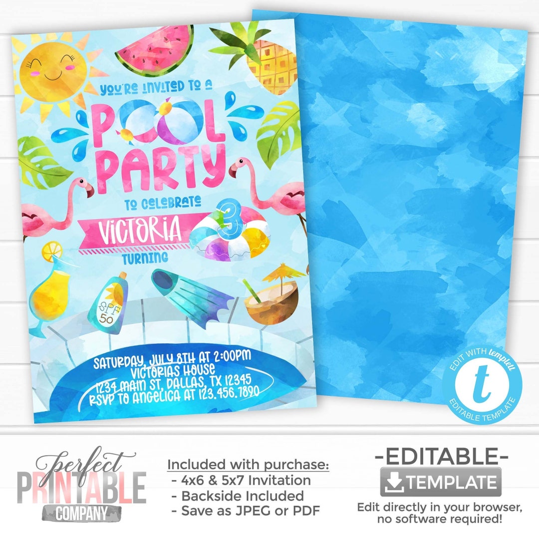 Pool Party Invitation, Pool Party Invite, Summer Birthday Party ...